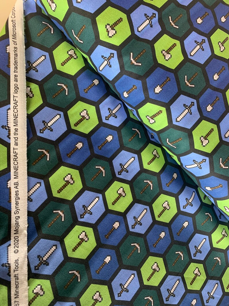 Minecraft Fabric Minecraft Tools Blue and Green Licensed | Etsy