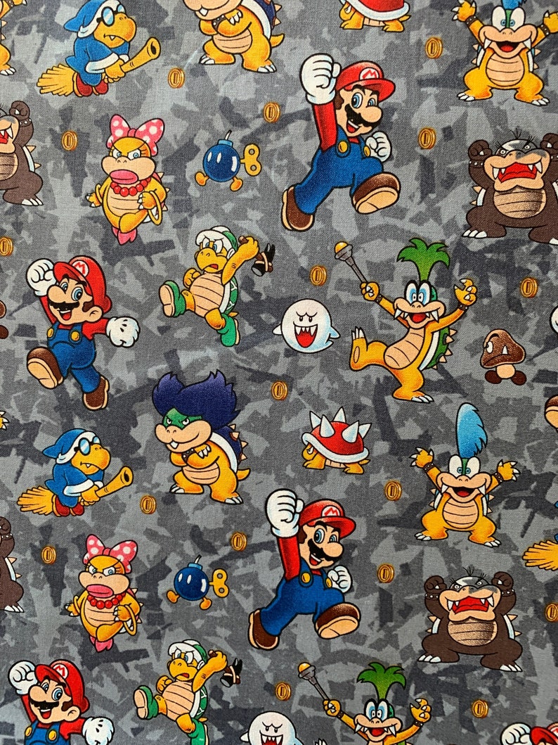 Super Mario Fabric Mario on Gray Licensed Character Fabric - Etsy