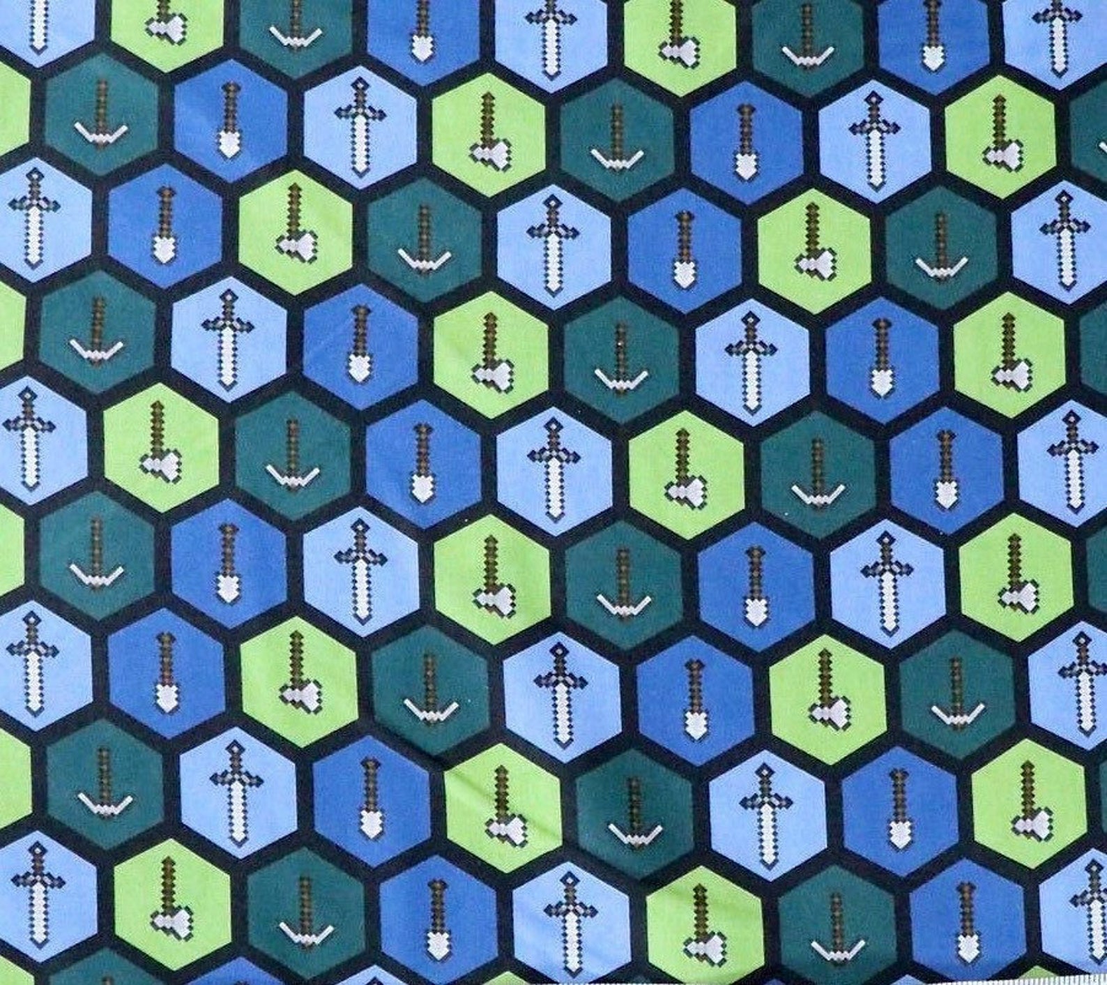 Minecraft Fabric Minecraft Tools Blue and Green Licensed | Etsy