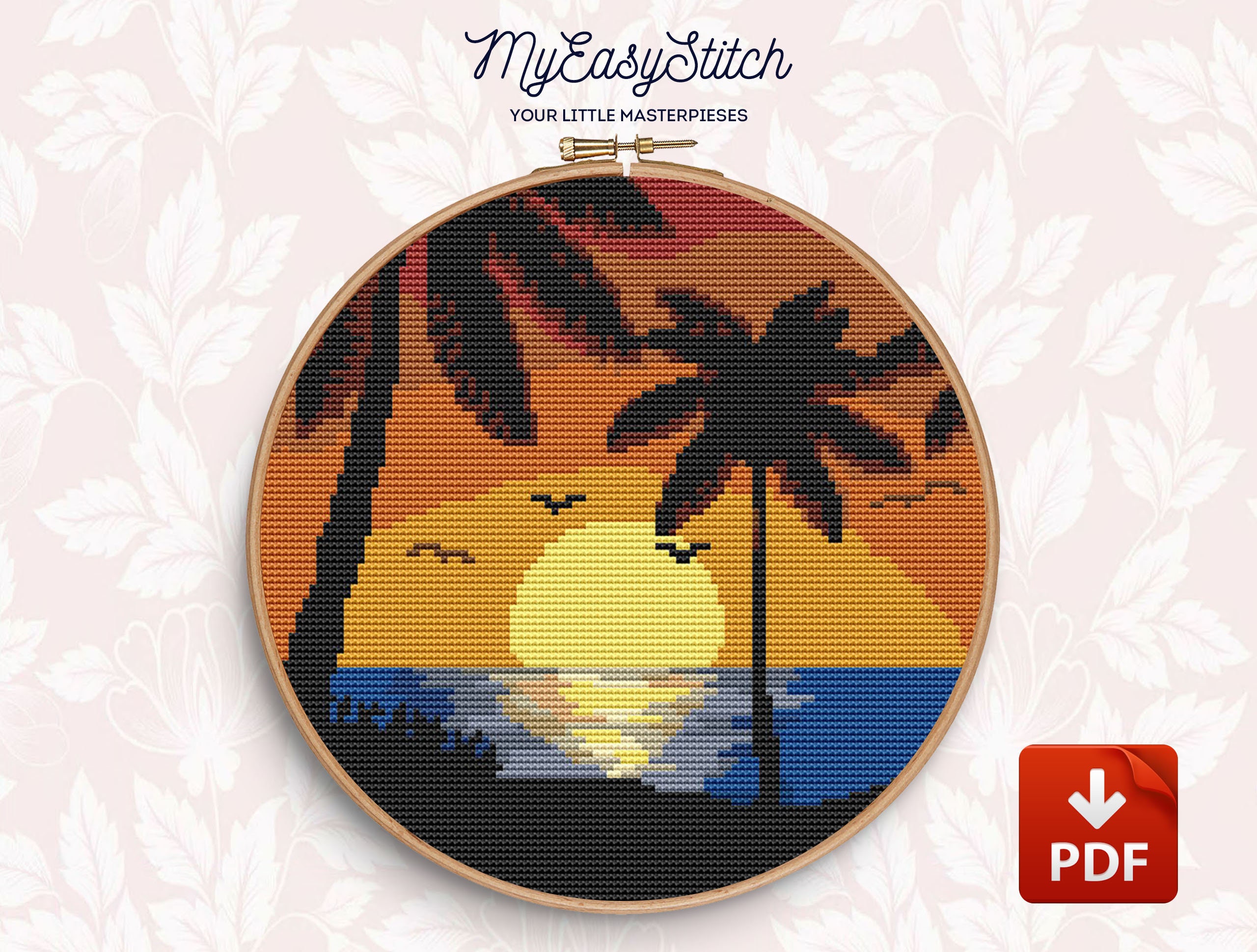 Palm trees at sunset Cross Stitch Pattern Landscape Pattern | Etsy