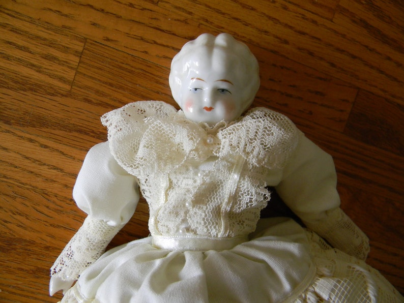 Vintage Antique Ceramic Porcelain Head Hands Feet Doll Leather Body Lace Dress Free Shipping Etsy