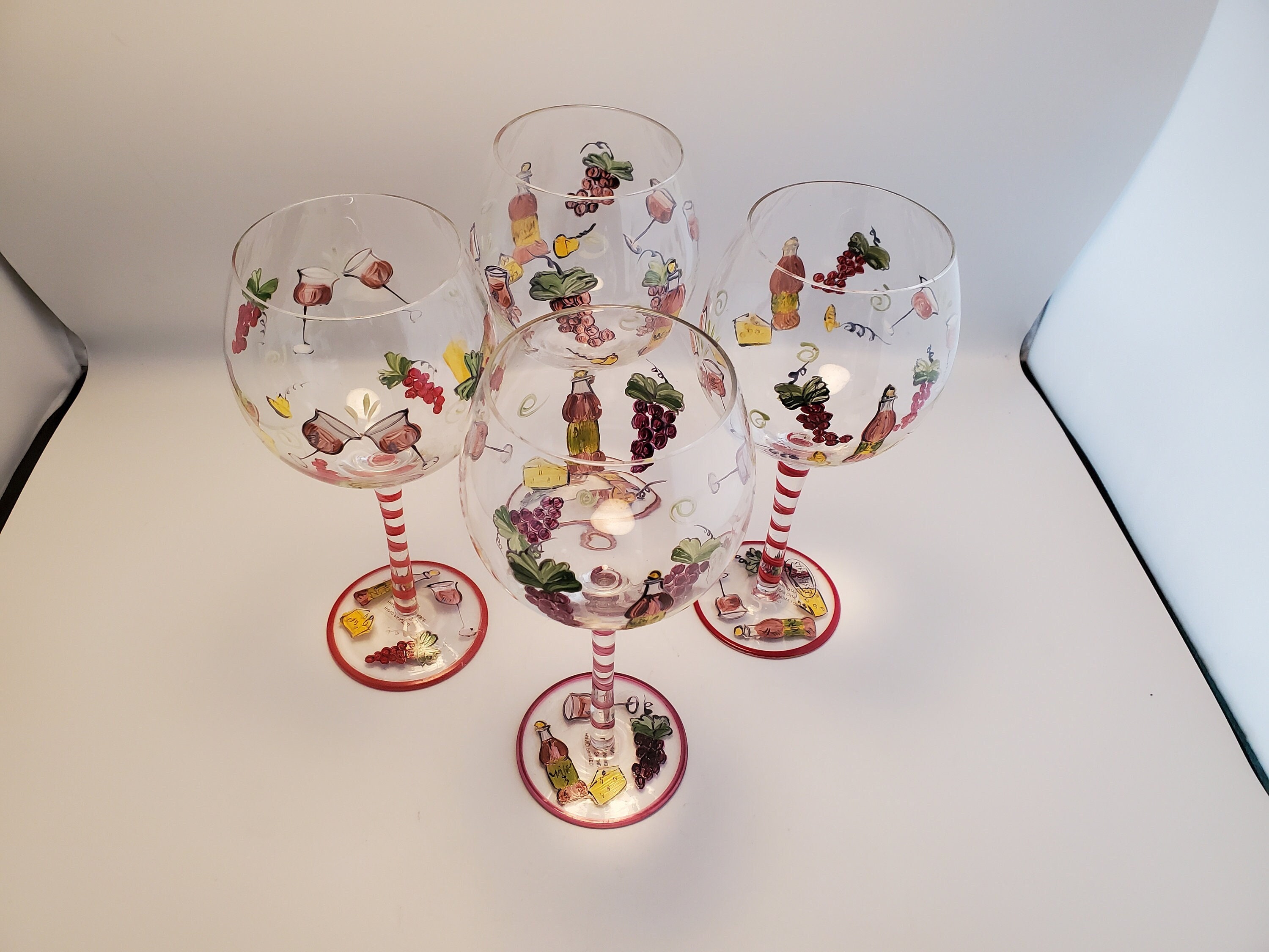 1990s Four 16 Oz Hand Painted Wine Scenario Stemmed Wine - Etsy