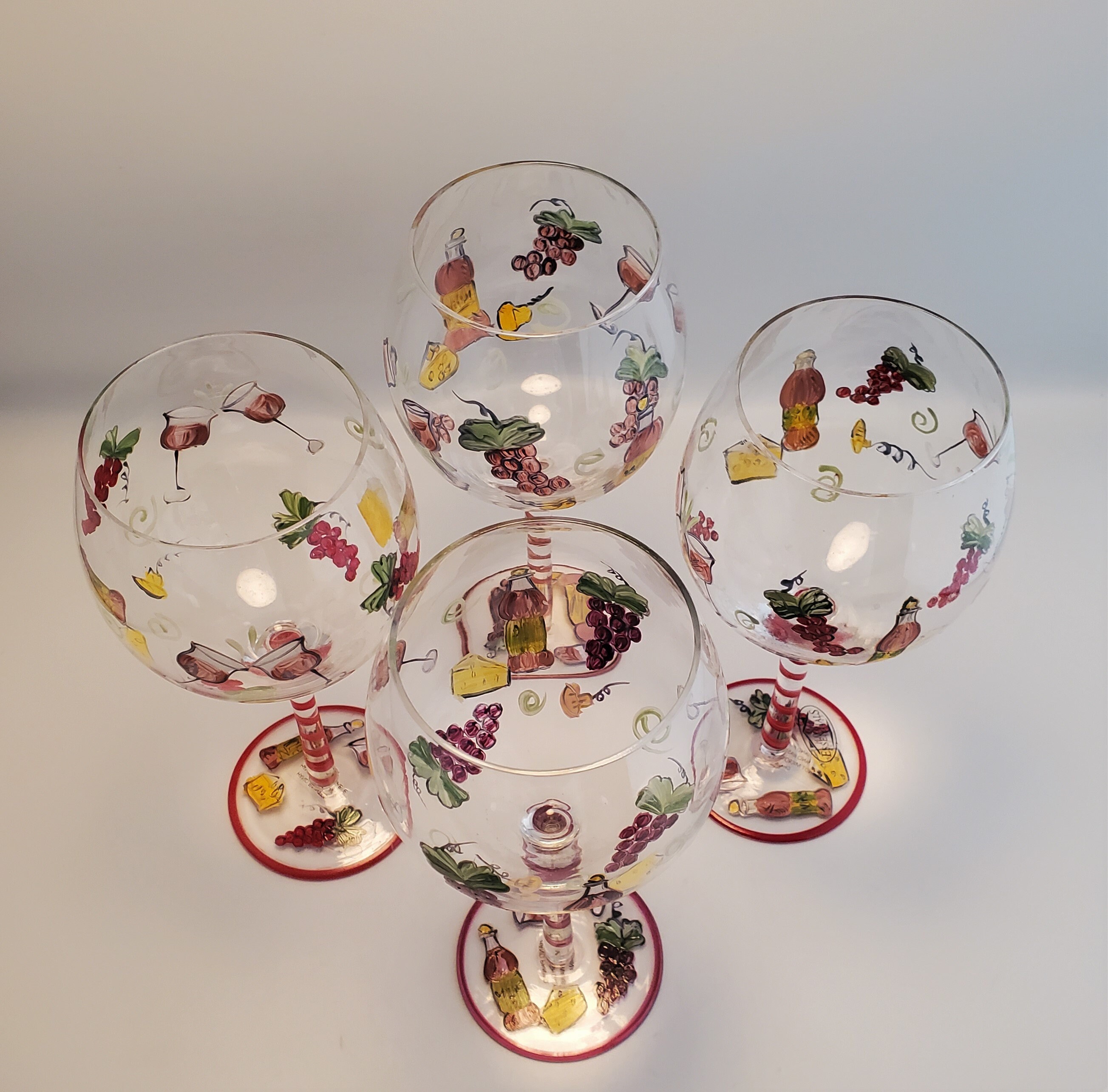 1990s Four 16 Oz Hand Painted Wine Scenario Stemmed Wine - Etsy