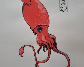 Inktvis tekening - Etsy Nederland