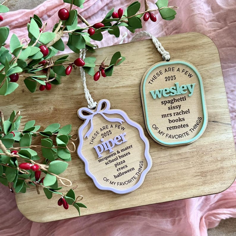 Personalized Wooden Christmas Ornament, Child's Favorite Things ...