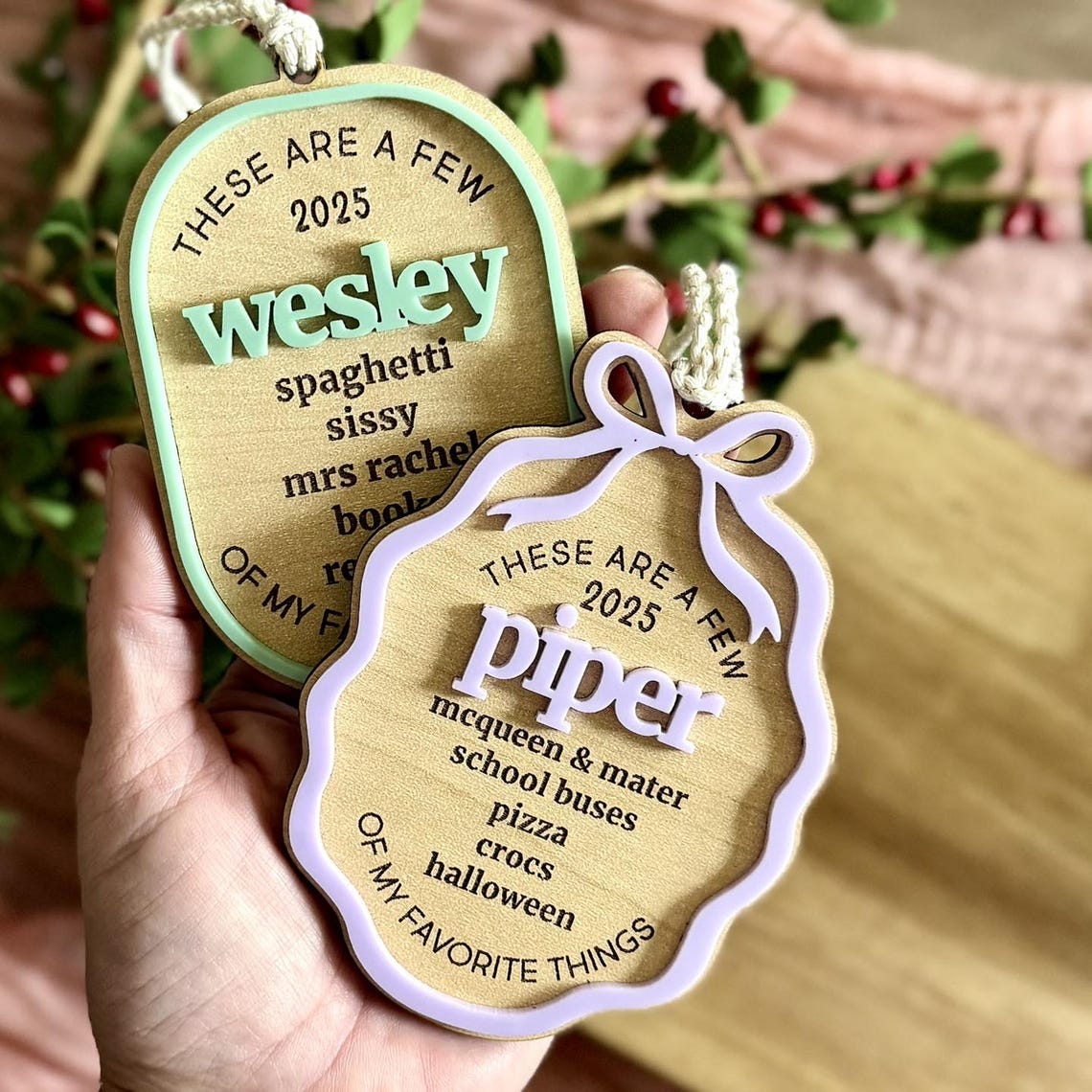 Personalized Wooden Christmas Ornament, Child's Favorite Things ...