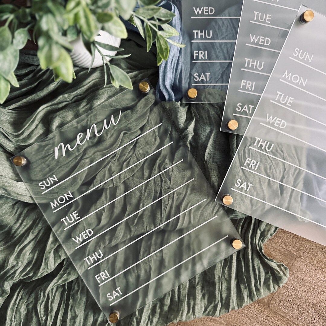 Minimalist Acrylic Weekly Menu Board | Dry Erase Meal Planner | Kitchen ...