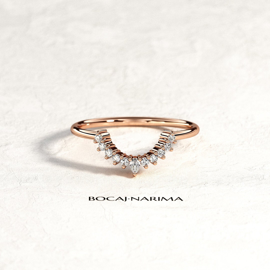 Nesting Wedding Band / Pear and Round Diamonds / Diamond Curved Wedding ...