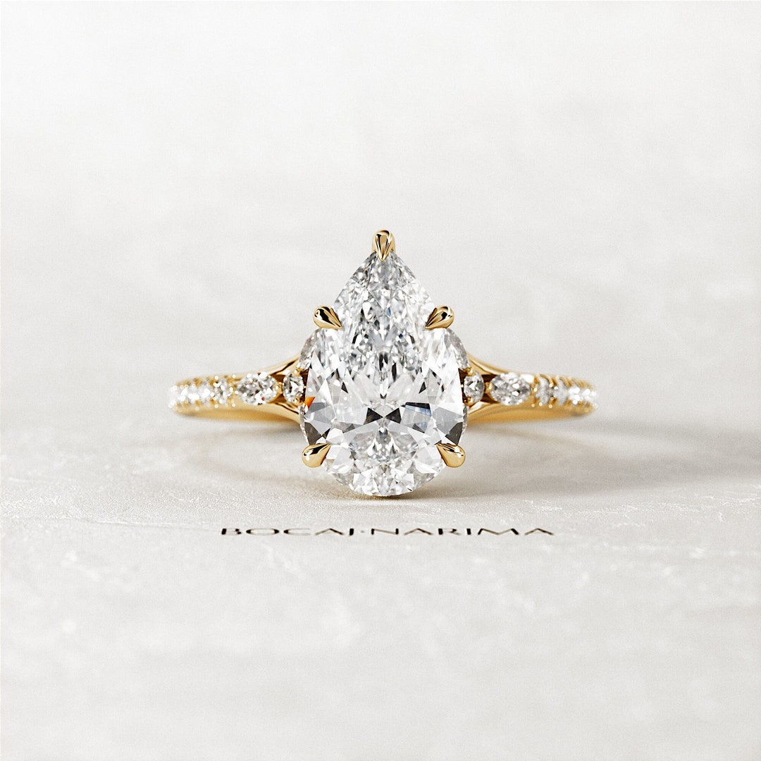 2 Carat Pear Cut Lab Grown Diamond Engagement Ring / Pear Shape Nature ...