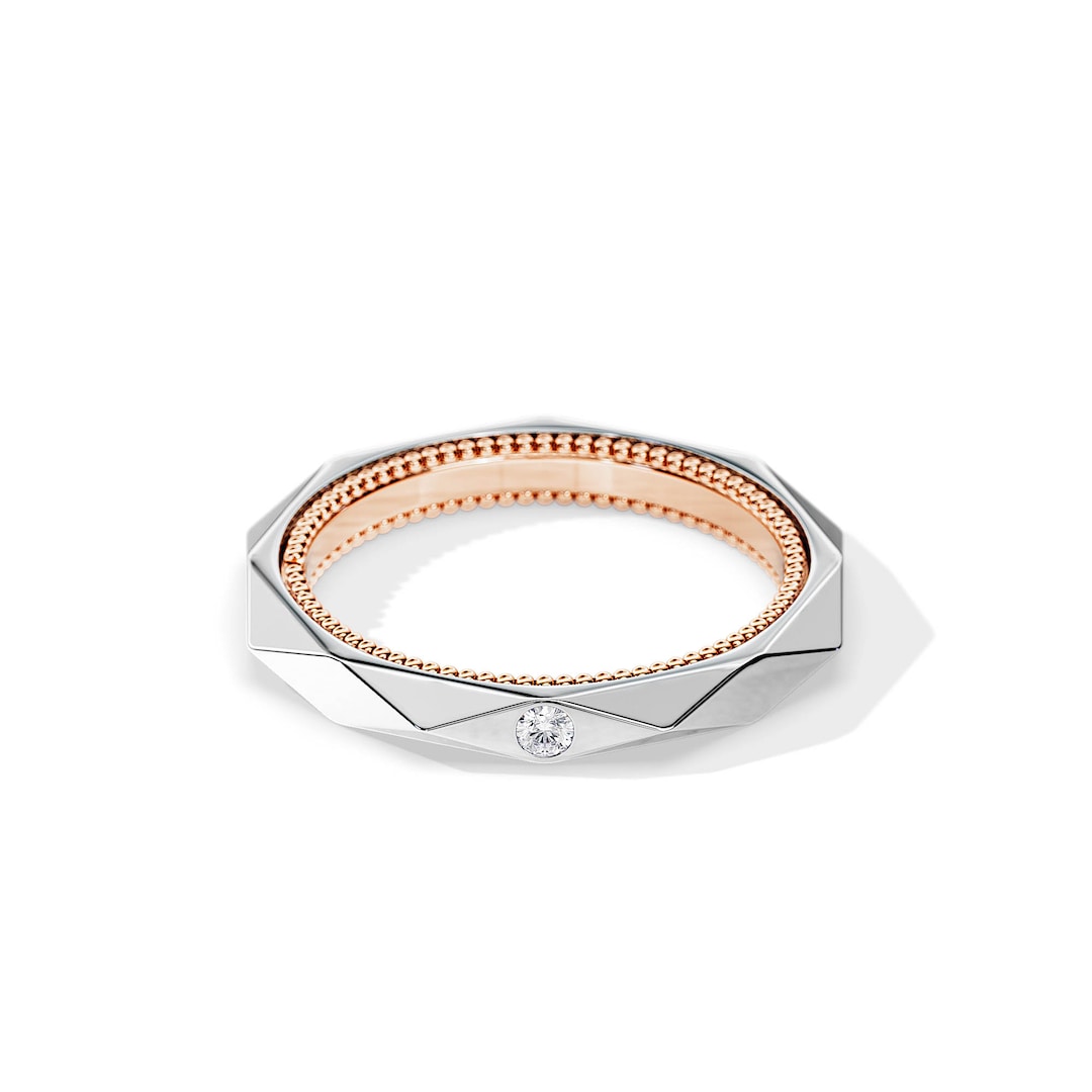 Rhombus Diamond Wedding Band / Two Tone Wedding Ring / Two Toned Bezel ...