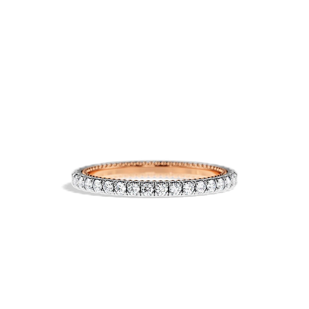 Two Tone Diamond Wedding Band / 3/4 Eternity Wedding Band / Pave ...