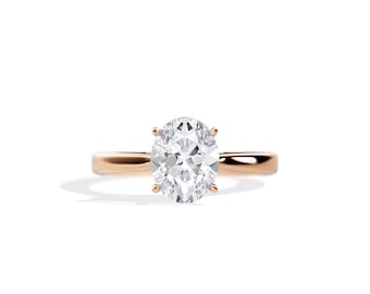 2 CT Oval Lab Grown Diamond Hidden Halo Engagement Ring in Yellow Gold / High Set Cathedral Ring ...