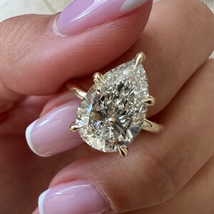 3 CT Pear Shape Lab Grown Diamond Engagement Ring / 5 Prong Tear CVD ...