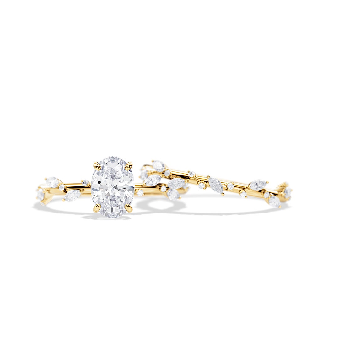 1.5 CT Oval Cut Lab Grown Diamond Twig Engagement Ring / Twig Bridal ...