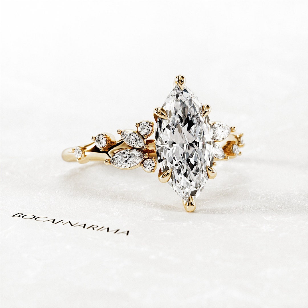 2 Carat Marquise Lab Grown Diamond Nature Inspired Ring / Marquise Twig Lab Diamond Ring / Leaf ...