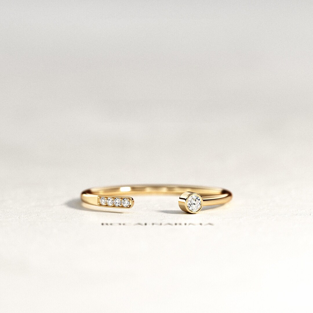 Cuff Diamond Ring / Cuff Ring With Bezel Set Diamond / Cuff Open Ring ...