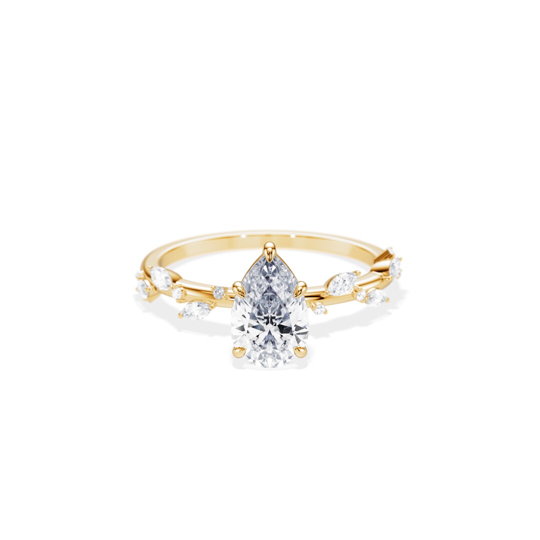 Lab Grown Diamond Twig Engagement Ring / 1.5CT Pear Lab Diamond Ring ...