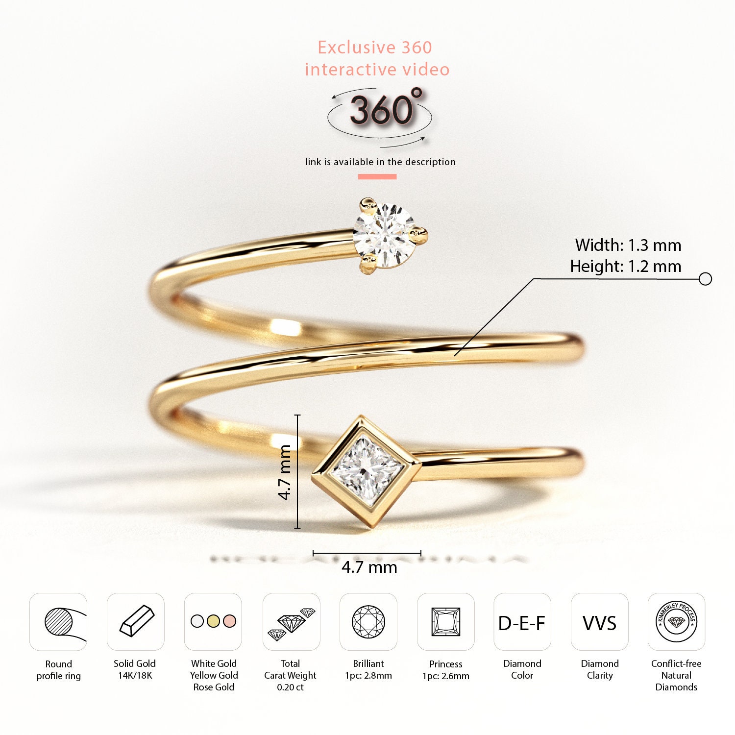 Diamond Spiral Ring / Rose Gold Spiral Ring / Two Stone Spiral Ring ...