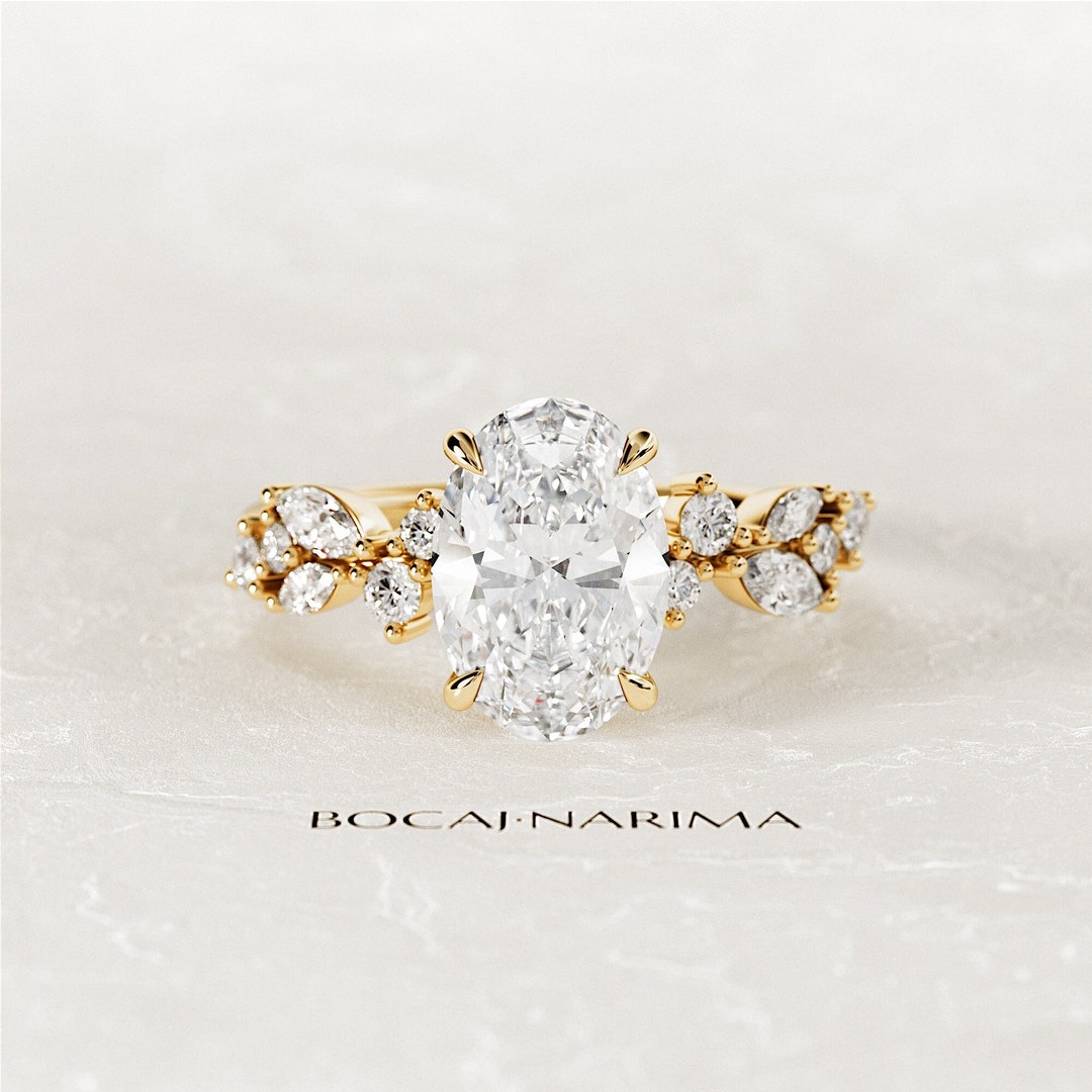 2 Carat Oval Lab Grown Diamond Nature Inspired Engagement Ring / Twig ...