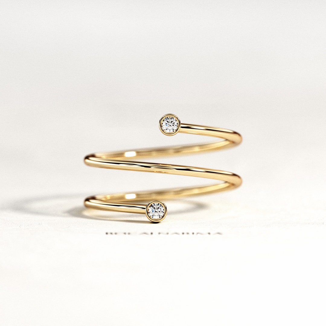 Spiral Diamond Ring / Coil Diamond Ring / 14K 18K Gold Swirl Diamond ...