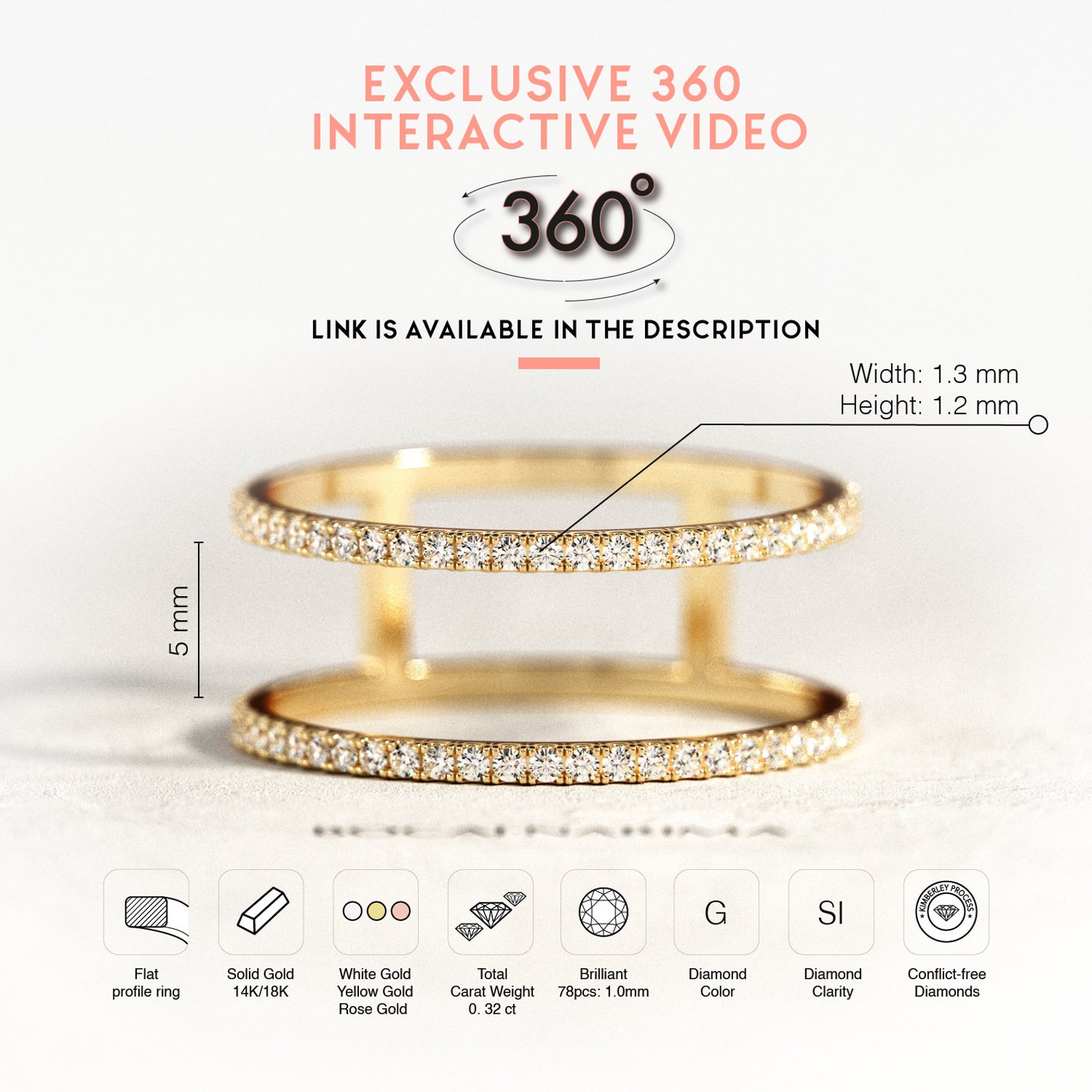 Double Row Diamond Ring / Yellow Gold Double Row Diamond - Etsy