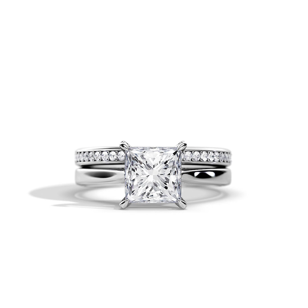 2 Carat Princess Cut Diamond Solitaire Ring Set / Princess Lab Grown ...