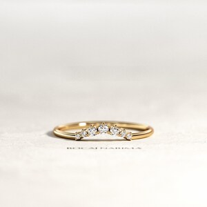 Curved Wedding Band / Rose Gold Curve Wedding Ring / Minimalist Pave ...