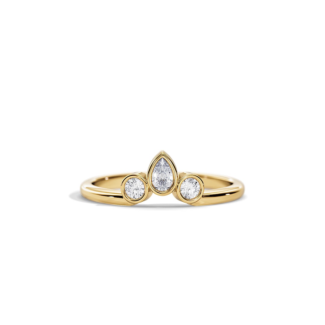 Bezel Set Wedding Band / Crown Wedding Ring / 0.4ct Diamond Ring ...