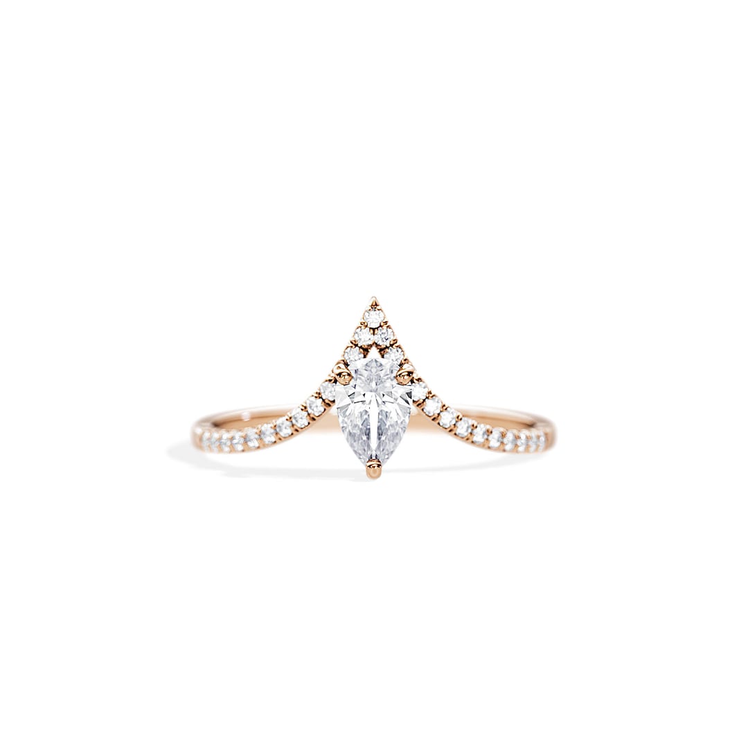 Pear Cut Chevron Pave Rose Gold Engagement Ring - Etsy