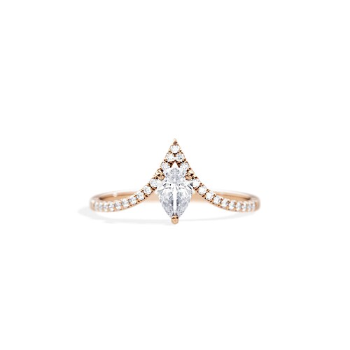 Pear Cut Chevron Pave Rose Gold Engagement Ring | Etsy