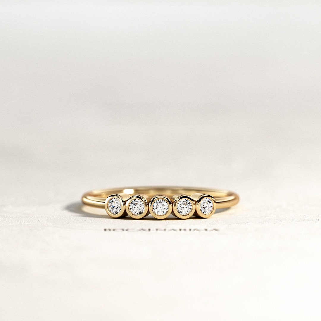 Five Stone Bezel Ring / 14K 18K Gold Ring Diamond Ring / 5 Stone Ring ...