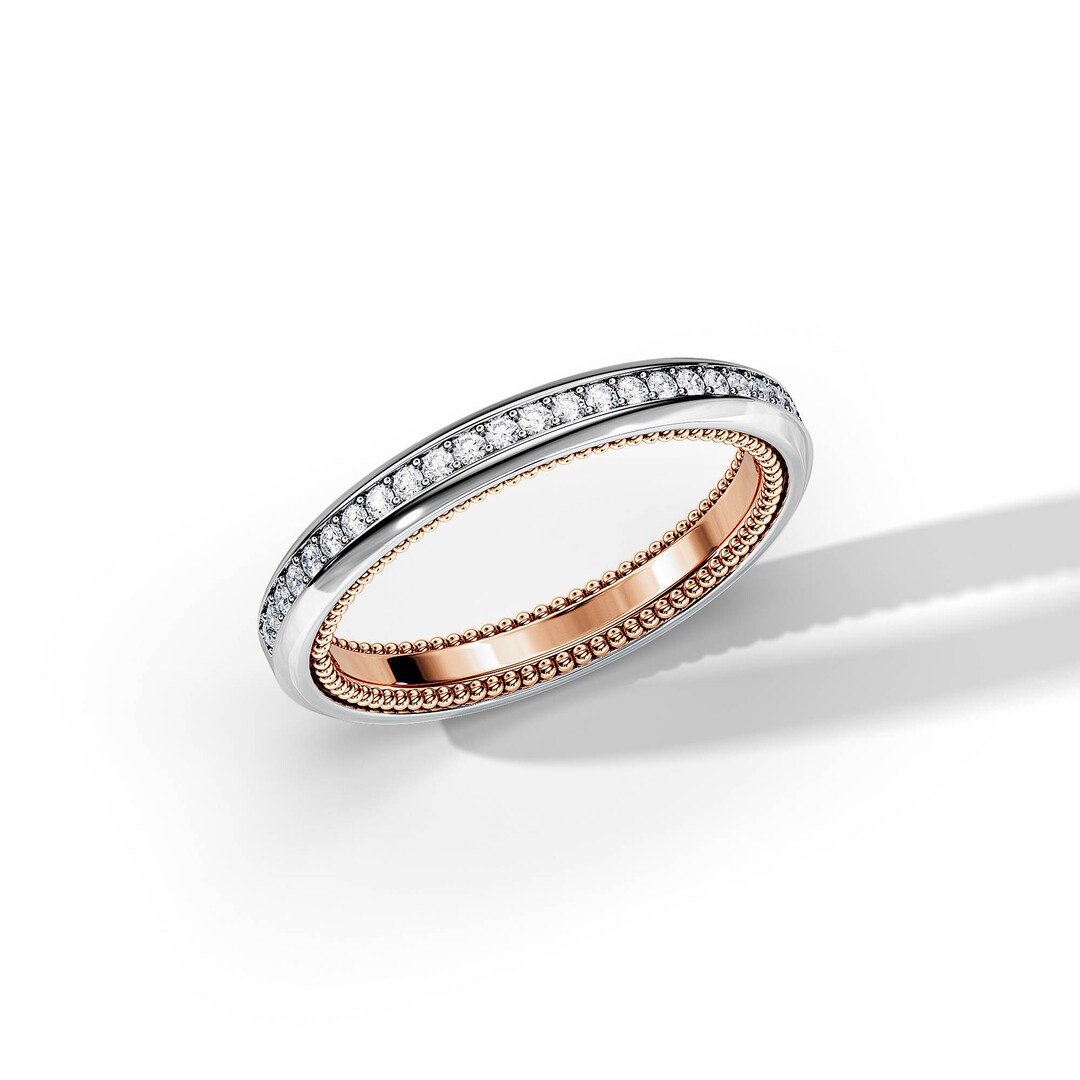 Two Tone Half Eternity Band / Two Toned Diamond Wedding Band / Unique ...