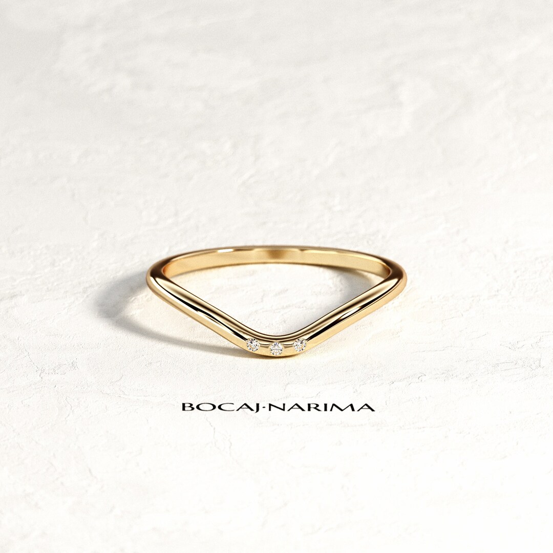 Gold Curved Ring / 14k or 18k Yellow Gold / Simple Nesting Ring ...