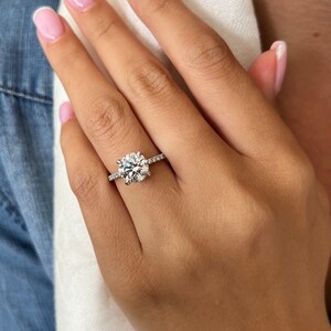 2 Carat Round Brilliant Lab Grown Diamond Engagement Ring / Hidden Halo Engagement Ring / 2 CT ...