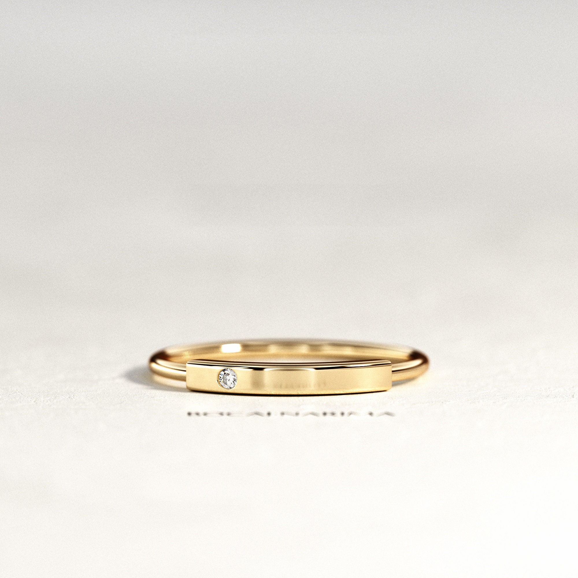 Dainty Bar Ring / Gold Bar Ring With Diamond / Bar Wedding Band ...