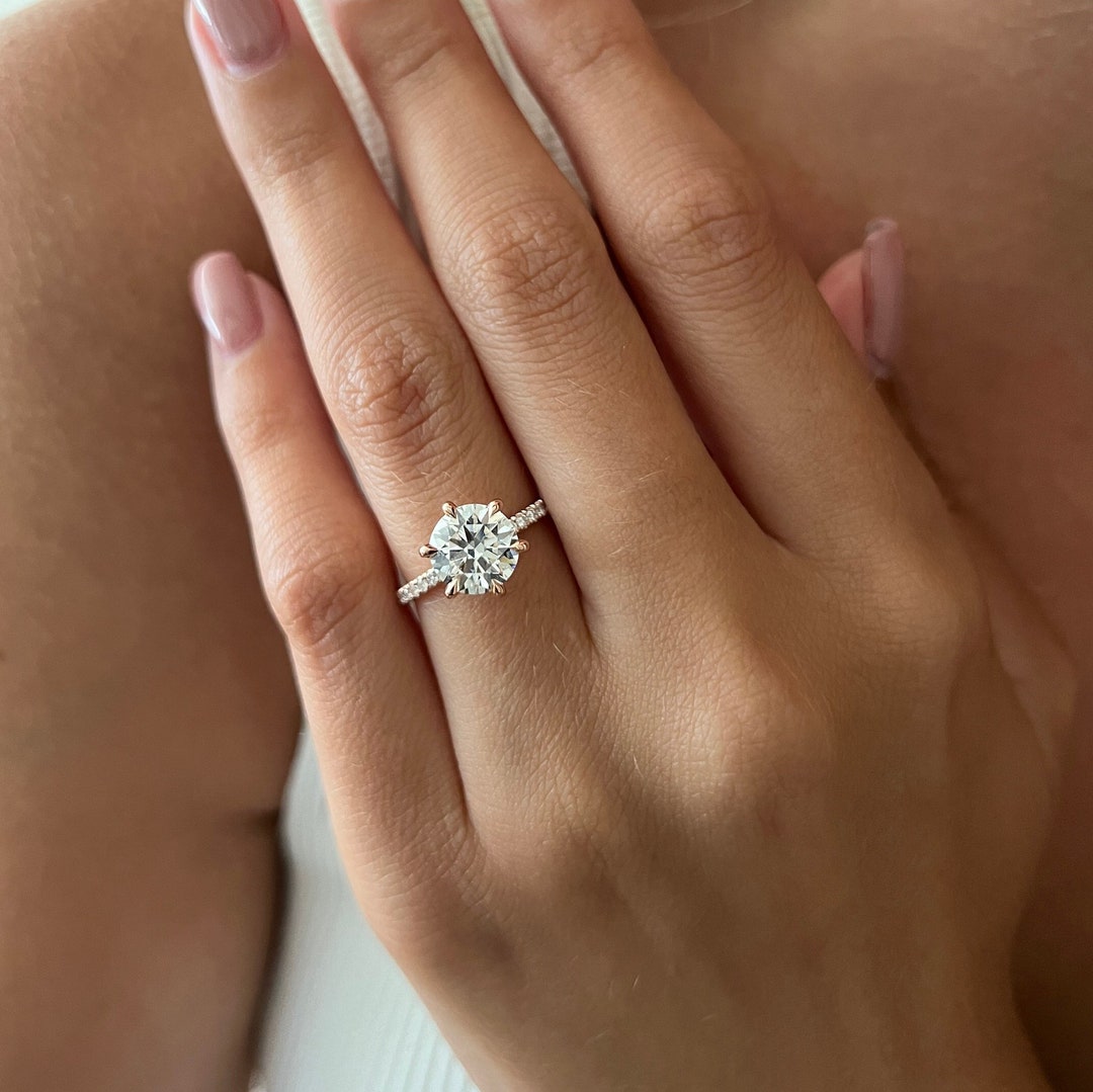 2 Carat Lab Grown Diamond Ring / Rose Gold Engagement Ring / Unique Lab Diamond Ring / CVD ...