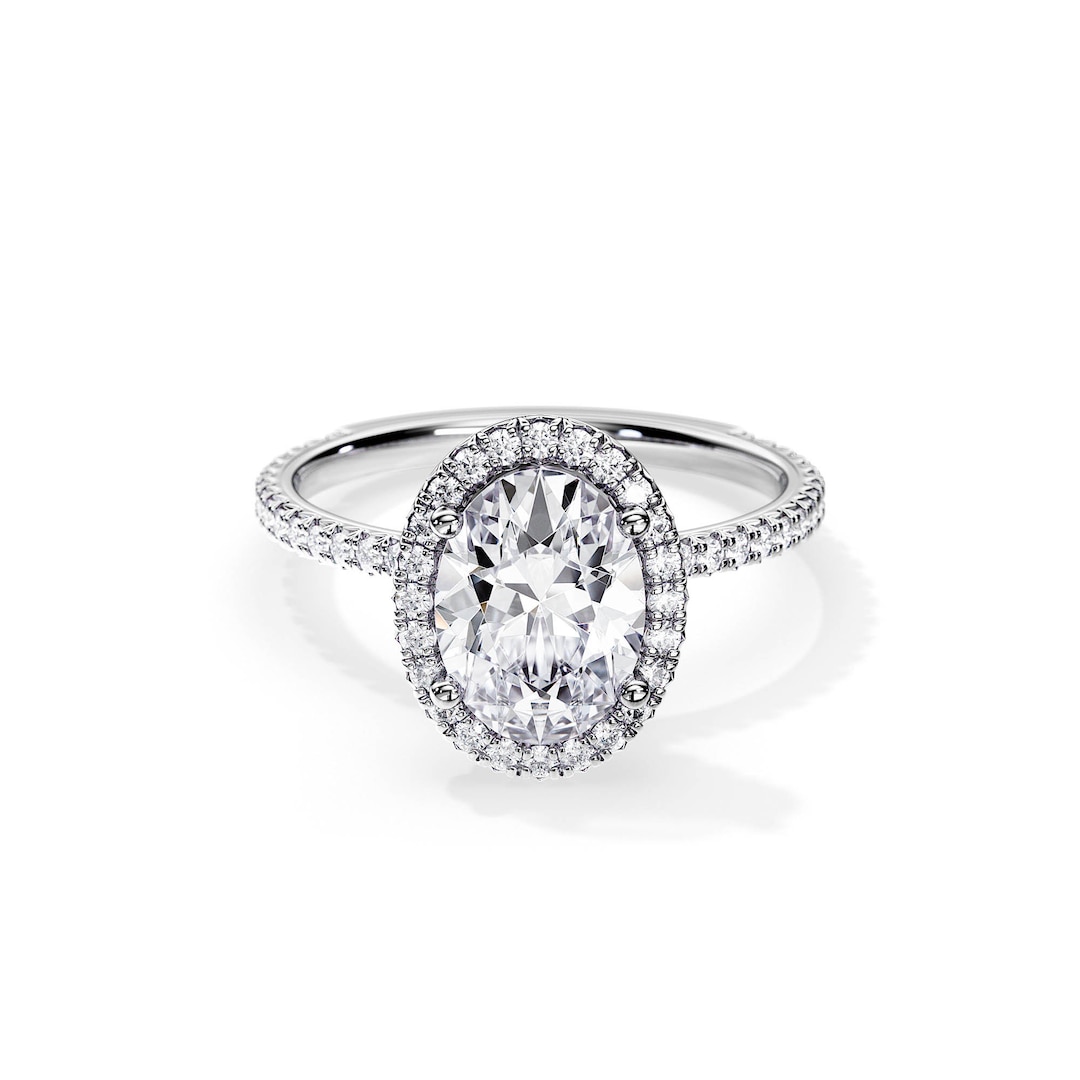 3 Carat Oval Moissanite Engagement Ring / Oval Halo Ring / 3 CT Oval ...