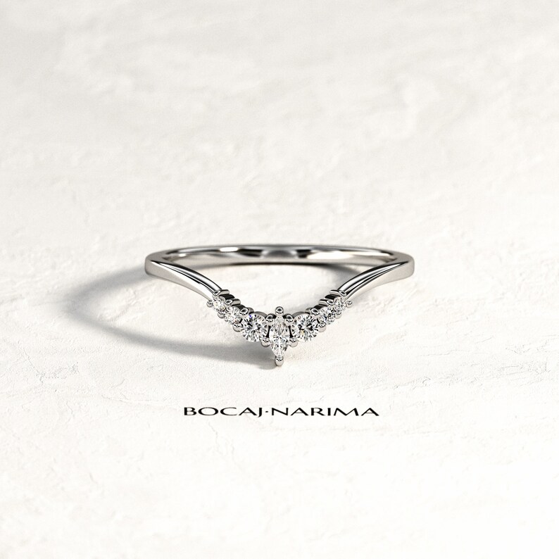 Nesting Diamond Ring / Dainty Stackable Wedding Band / Curved - Etsy