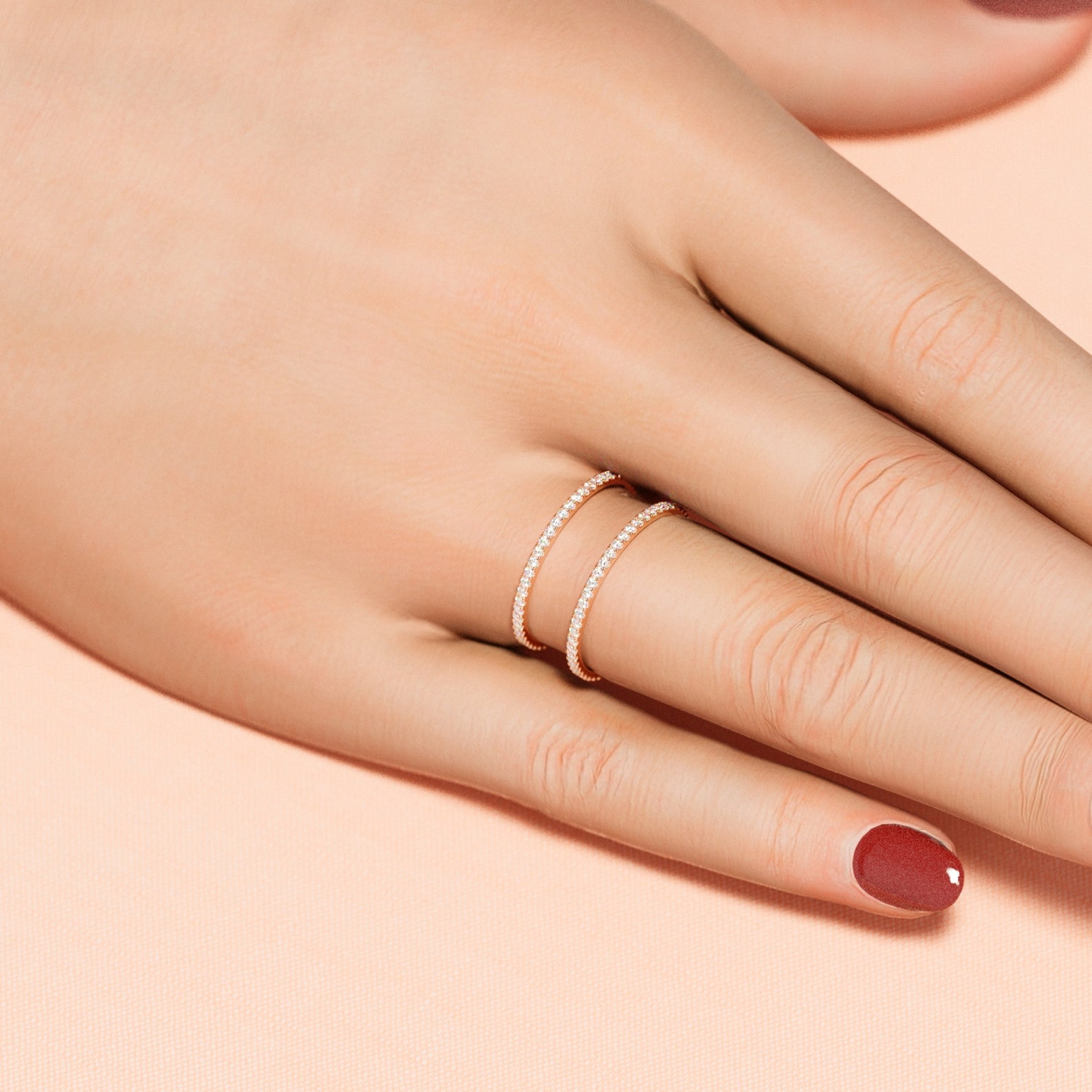 Double Row Diamond Ring / Yellow Gold Double Row Diamond - Etsy