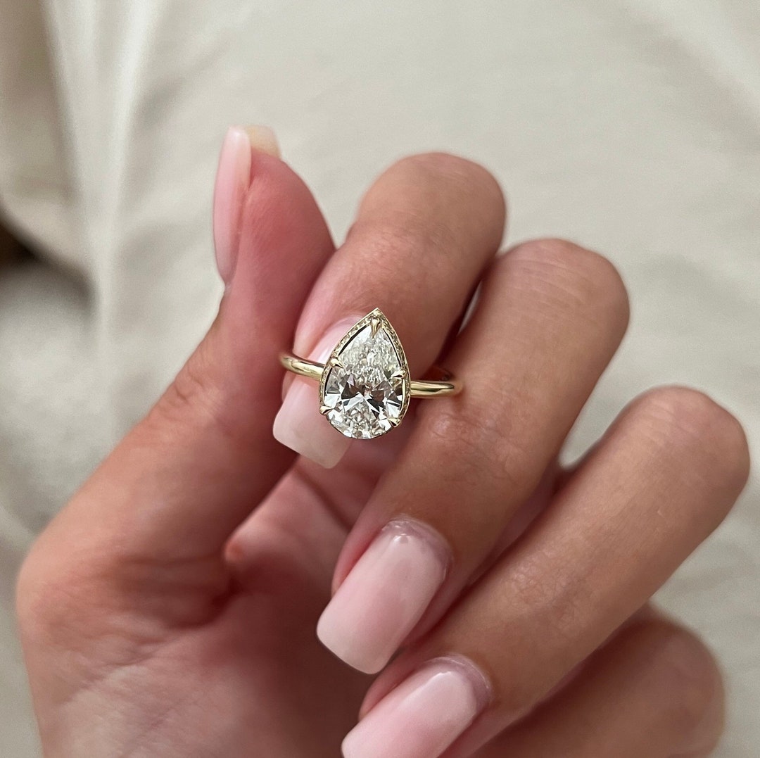 2 Carat Pear Lab Grown Diamond Ring / Double Edge Halo / Pear Cut Lab ...