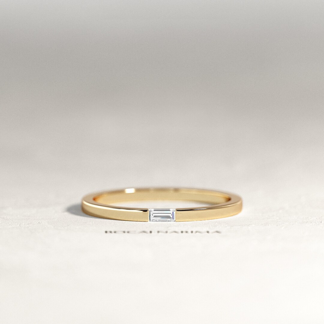 Baguette Diamond Ring / Baguette Solitaire Ring / Baguette Wedding Band / Dainty Wedding Ring ...