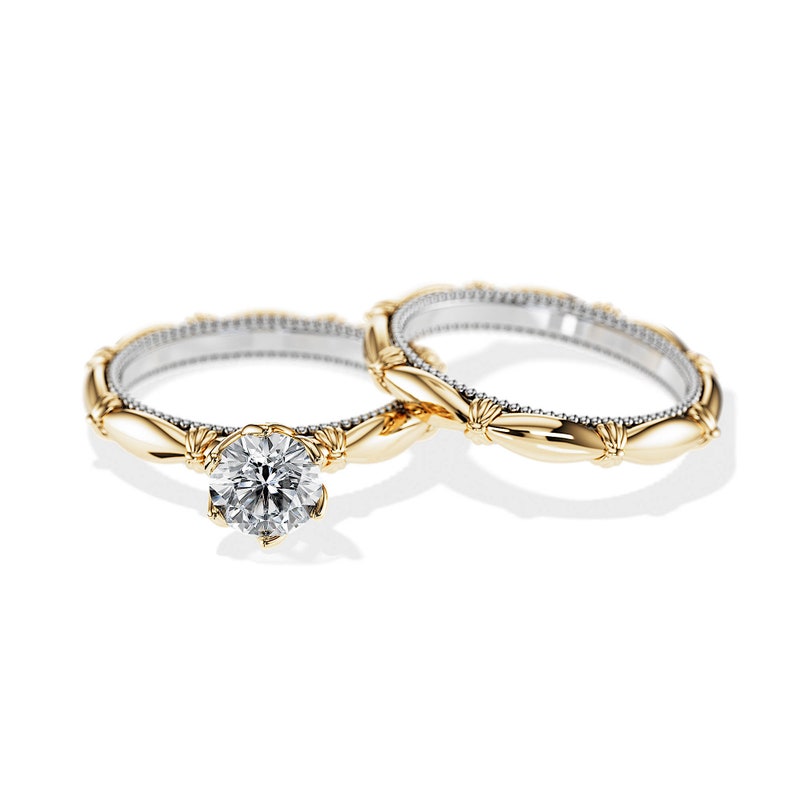 Two Tone Wedding Ring Set - Etsy