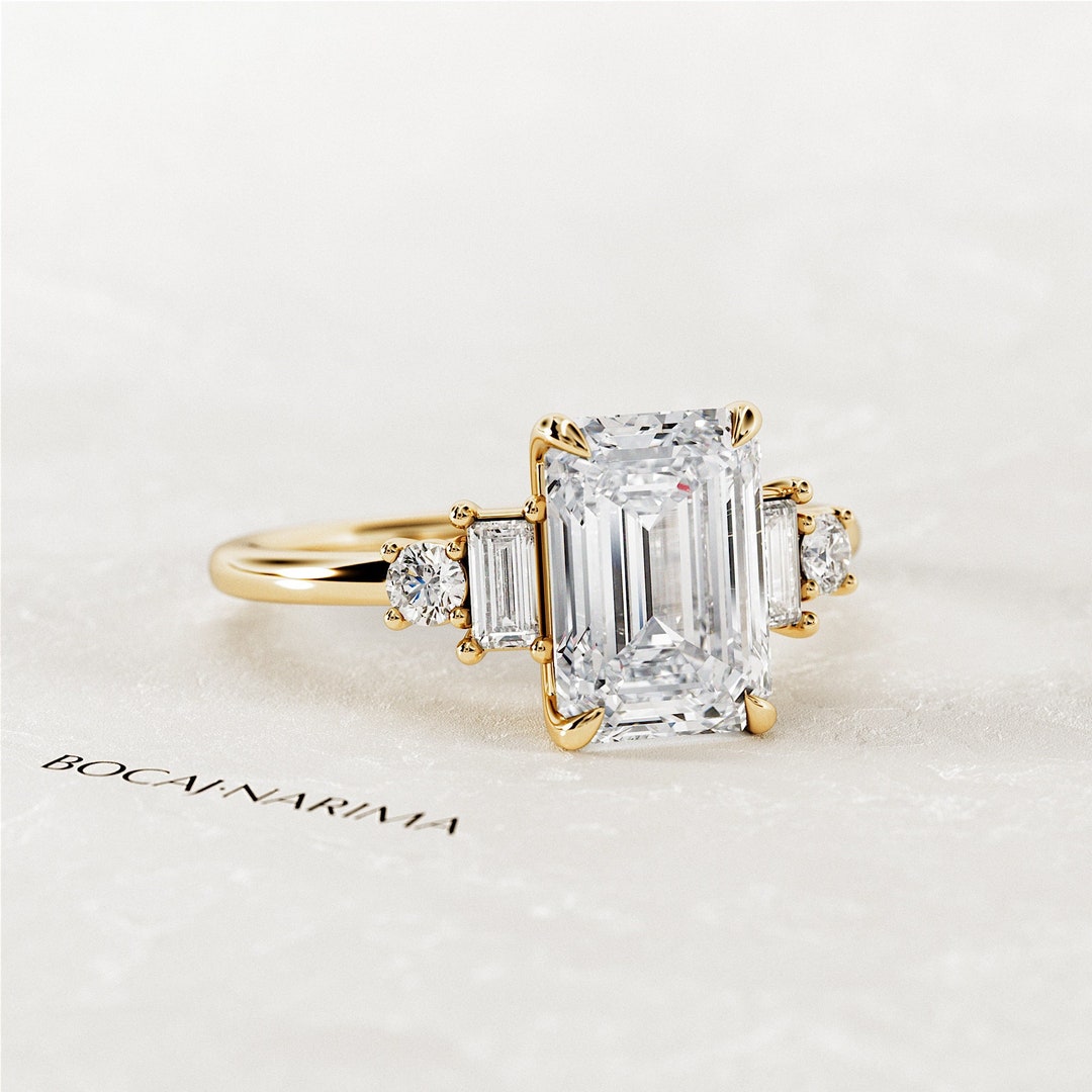 2.5 Carat Emerald Cut Lab Grown Diamond Art Deco Engagement Ring / 5 ...