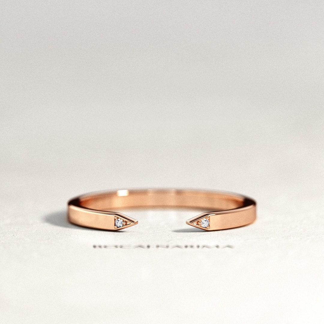 Dainty Cuff Diamond Ring / 14k Rose Gold Cuff Ring / Dainty Open ...