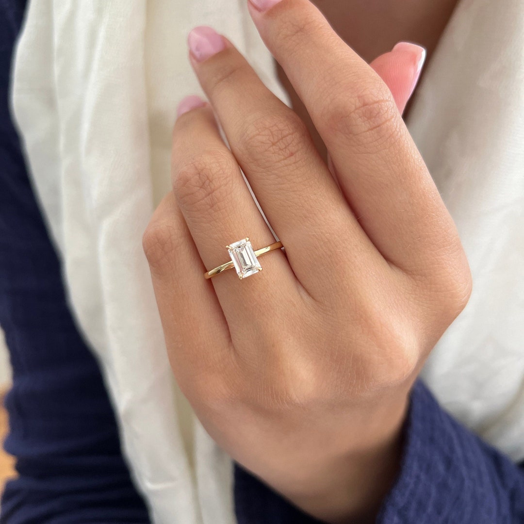 1 Carat Emerald Lab Grown Diamond Ring / VVS/F+ IGI Certified Emerald Lab Diamond Thin Ring ...