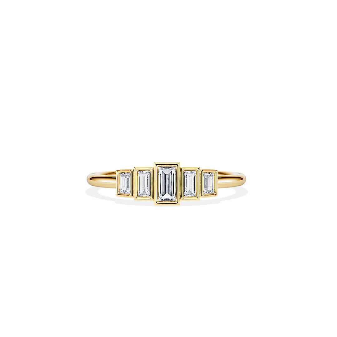 Baguette Engagement Ring / Art Deco Engagement Ring / Bezel Set ...