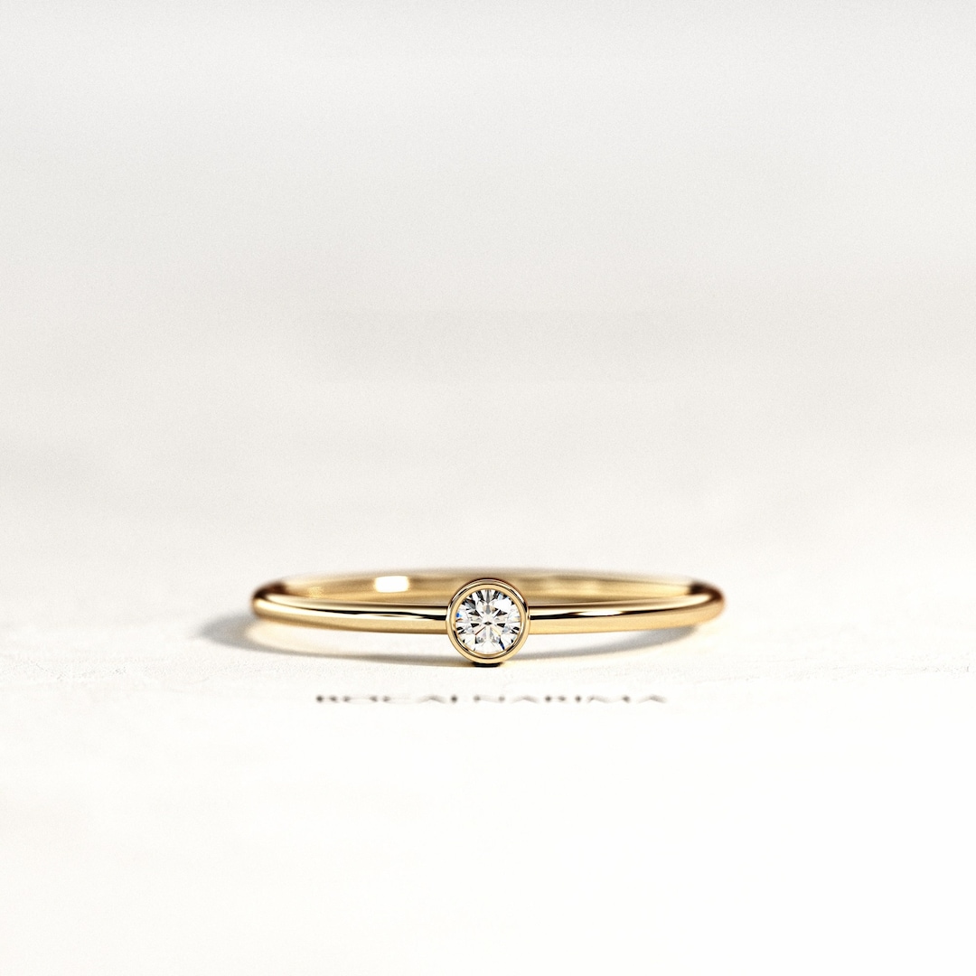 Small Diamond Ring / 14K 18K Diamond Ring / Petite Diamond Solitaire ...