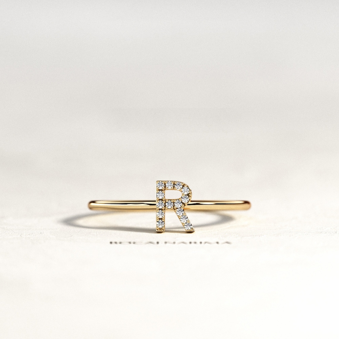 Letter Diamond Ring / Initial Diamond Ring / Personalized Diamond Ring ...