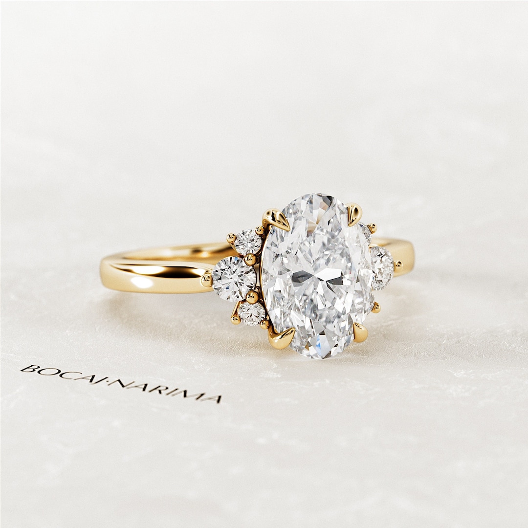 2 Carat Oval Lab Grown Diamond Cluster Engagement Ring / Nature ...