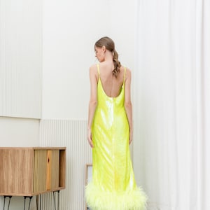 Elma Neon Green Feathers Maxi Dress,plus Size Dress,unique Wedding ...